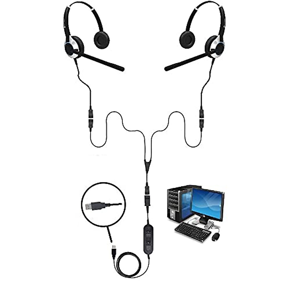 Deluxe USB Headset Training Solution (Includes 2 x TruVoice HD-550 Headset with Noise Canceling Microphone, USB Cable and Training Y Cable)