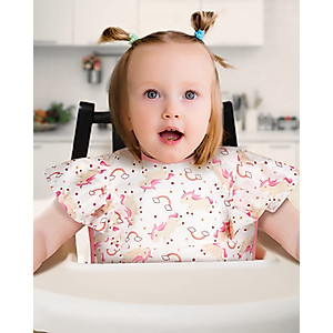 Lictin Baby Bibs for Girls Waterproof - 3 Pack Mess Proof Bib, Oil-proof Toddler Feeding Bib with Adjustable Closure, Baby Bibs for Eating 6-36 Months, Baby Food Bib Machine Washable