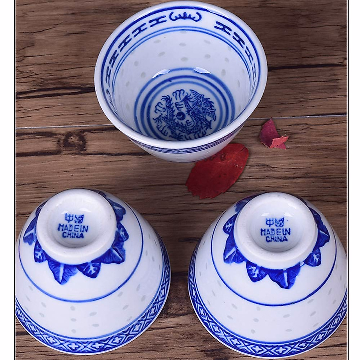 Woonsoon Chinese Handmade Kungfu Tea Cup 70 ml,Bone China Blue and White Tea Cups Set of 3,Ceramic Tea Mugs Without Handles,Best Gift