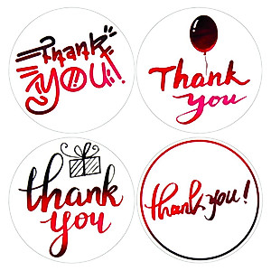 Bokinyoung Thank You Stickers Roll 500 PCS Round Red Glossy Foil Seal Stickers 1.5 Inch Thank You Labels for Business 4 Designs
