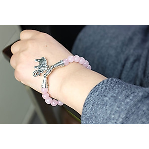 Falari Elephant Lucky Charm Natural Stone Bracelet Rose Quartz B2448-RQ