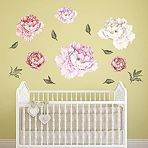 Removable Creative 3D Flower Wall Decal DIY Flowers Wall Decor Floral Wall Peel and Stick Sticker for Girls Teens Nursery Babys Bedroom Living Room Home Offices Kids Room Decoration (Peony)