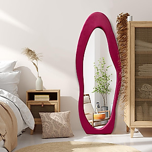 FARUIFETT Irregular Full Length Mirror 63"x24", Flannel Wrapped Wooden Frame Full Body Mirror, Floor Mirror, Wavy Mirror Hanging or Leaning Against Wall for Cloakroom/Bedroom/Living Room…