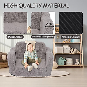 VINYUSE Toddler Couch, 2-in-1 Kids Toddler Soft Sherpa Couch, Convertible Sofa to Lounger, Fold Out Sofa Chair for Girls and Boys, Grey, S