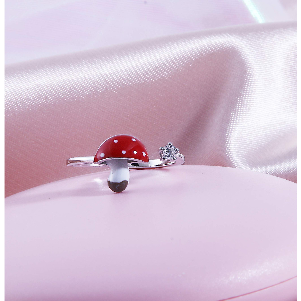 Helen de Lete Red Mushroom S925 Sterling Silver Adjustable Ring