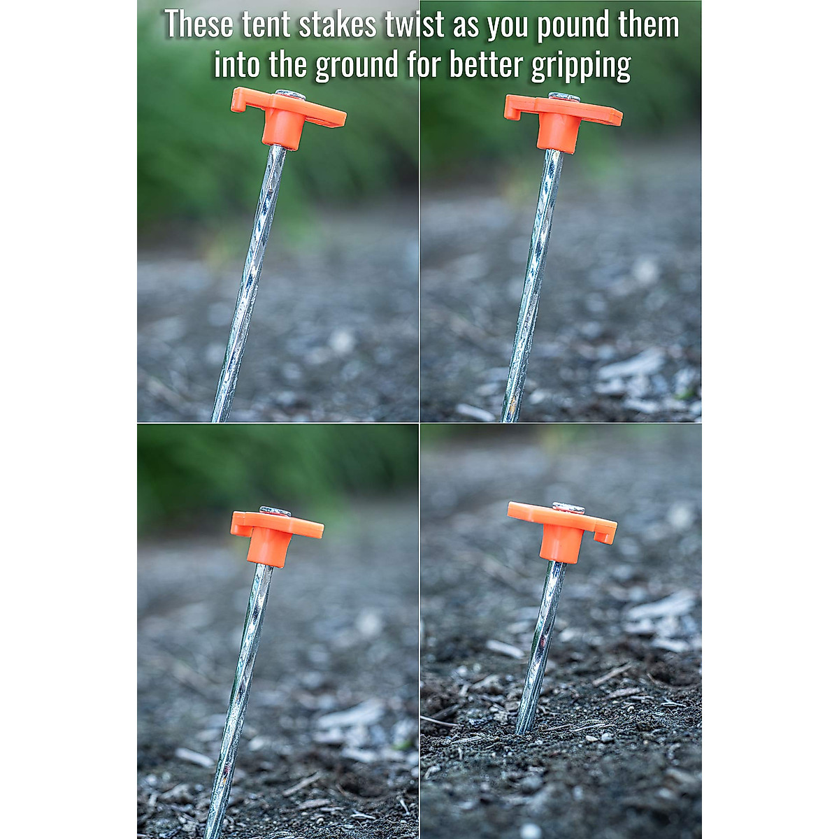 SE 10” Metal Twisted Tent Pegs with Orange Plastic Stoppers (10-Pack) - 909NRC-T10