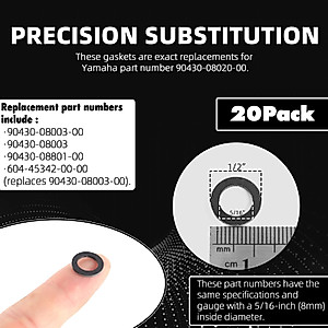 TonGass (20-Pack, Black) Exact Replacement for Yamaha 90430-08020-00 & 90430-08003-00 - Lower Gear Case Oil Drain Gaskets - Japanese Hard Fiberboard Gaskets - Fits for Yamaha 4-Stroke Outboard Motors