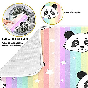 Cartoon Panda Rainbow Stripe Dish Drying Mat Counter Mats for Kitchen Dish Drainer Tray Heat Resistent Mat Terry Cloth Dish Drying Mat 18 x 24