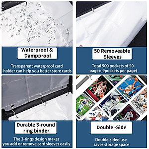 HESTECH Football Card Binder with Sleeves 3 Ring Binder, Fits 900 Pockets Sports Card Holder Protectors Albums Card Storage Box Organizer Case for Baseball Basketball Gaming Trading Cards MTG
