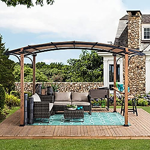 Sunjoy Outdoor Pergola 8.5 x 13 ft. Steel Arched Pergola with Tan Weather-Resistant Fabric Canopy for Patio, Backyard, Garden Activities