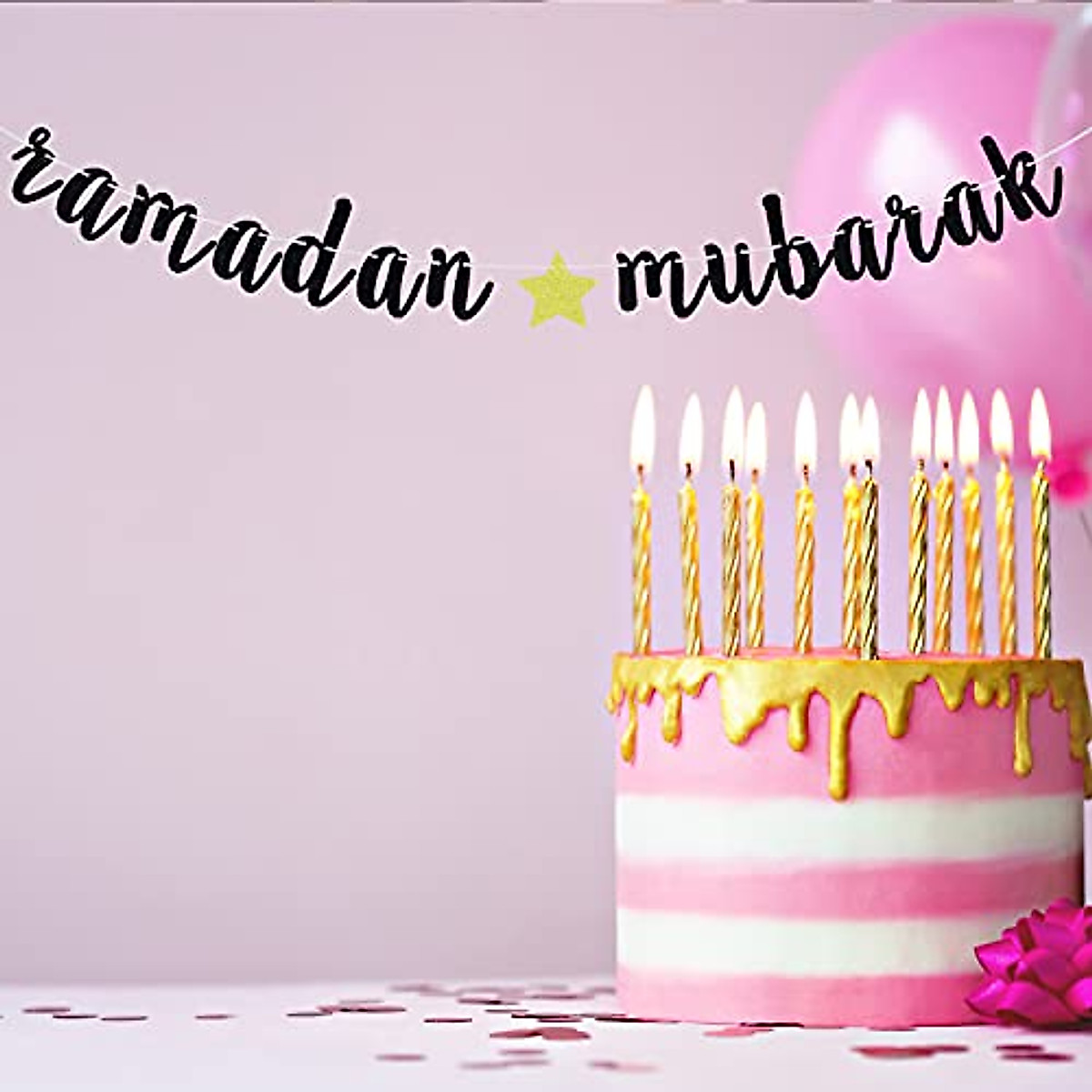Ramadan Mubarak Banner, Ramadan Decor, Eid Mubarak, Eid Wall Hangings, Muslim Ramadan Party Decoration Supplies Black Glitter.