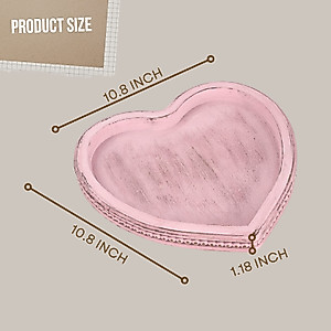 FESTWIND Heart Shaped Decorative Tray, Wooden Tray for Decor Coffee Table Dinning Table, Kitchen Island Decor Centerpiece, Farmhouse Tray Beaded Distressed Pink