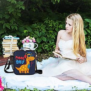 TropicalLife Lunch Bag for Boys, Reusable Cute Lunch Box Insulated Kids Cooler Tote Bag with Adjustable Shoulder Strap School Lunch Container for Toddler Kids Teen Girls (Cool Dinosaur)