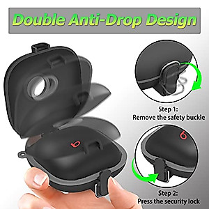 [Upgrade Lock] Case for Beats Fit Pro 2021 Earbuds Armor Shockproof Protective with Anti-Lost Lanyard Keychain (Black)