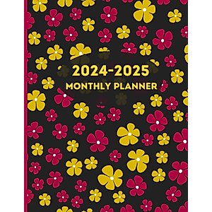 Monthly Planner 2024-2025, Black Floral Two Year from January 2024 to December 2025: with Holidays & Inspirational Quotes