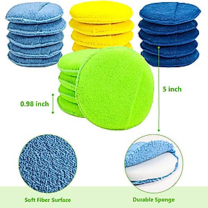 20 Pieces 5 Inch Cars Microfiber Wax Foam Applicator Pads with Finger Pocket, Wax Polishing Pad Applicator Cleaning Pads Microfiber Round Foam Sponge for Car Hand Polish, Yellow Green Blue Dark Blue