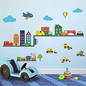 decalmile Construction Vehicles Wall Decals Cars Transportation Boys Wall Stickers Baby Nursery Childrens Bedroom Living Room Wall Decor