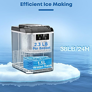 JINJUNYE Nugget Ice Maker Countertop, 38LBS/Day, Self Cleaning, Soft Chewable Pellet Ice Machine, Portable Crushed Ice Makers for Home, Kitchen, Stainless Steel