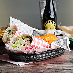 CertBuy 24 Pack Fast Food Baskets 10.5" x 7" Food Service Baskets Plastic Food Basket Plastic Oval Restaurant Basket for Fast Food Restaurant Burgers Sandwiches Fries (Black)