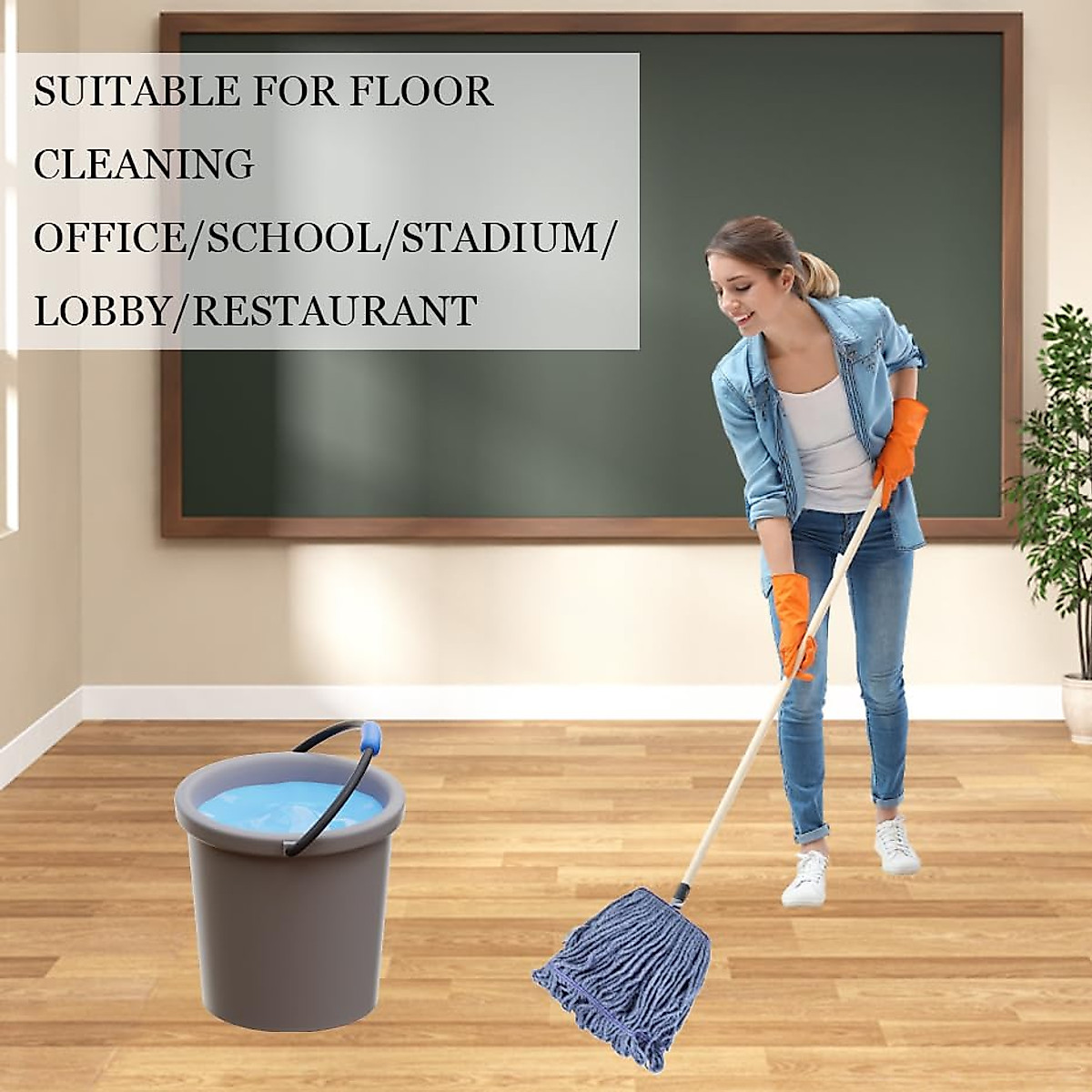 2Pcs Mop Heads Replacements, Heavy Duty Mop Head Commercial Replacement,Blue Wet Industrial String Mop Heads for 3 Typs Commercial Mop Handle