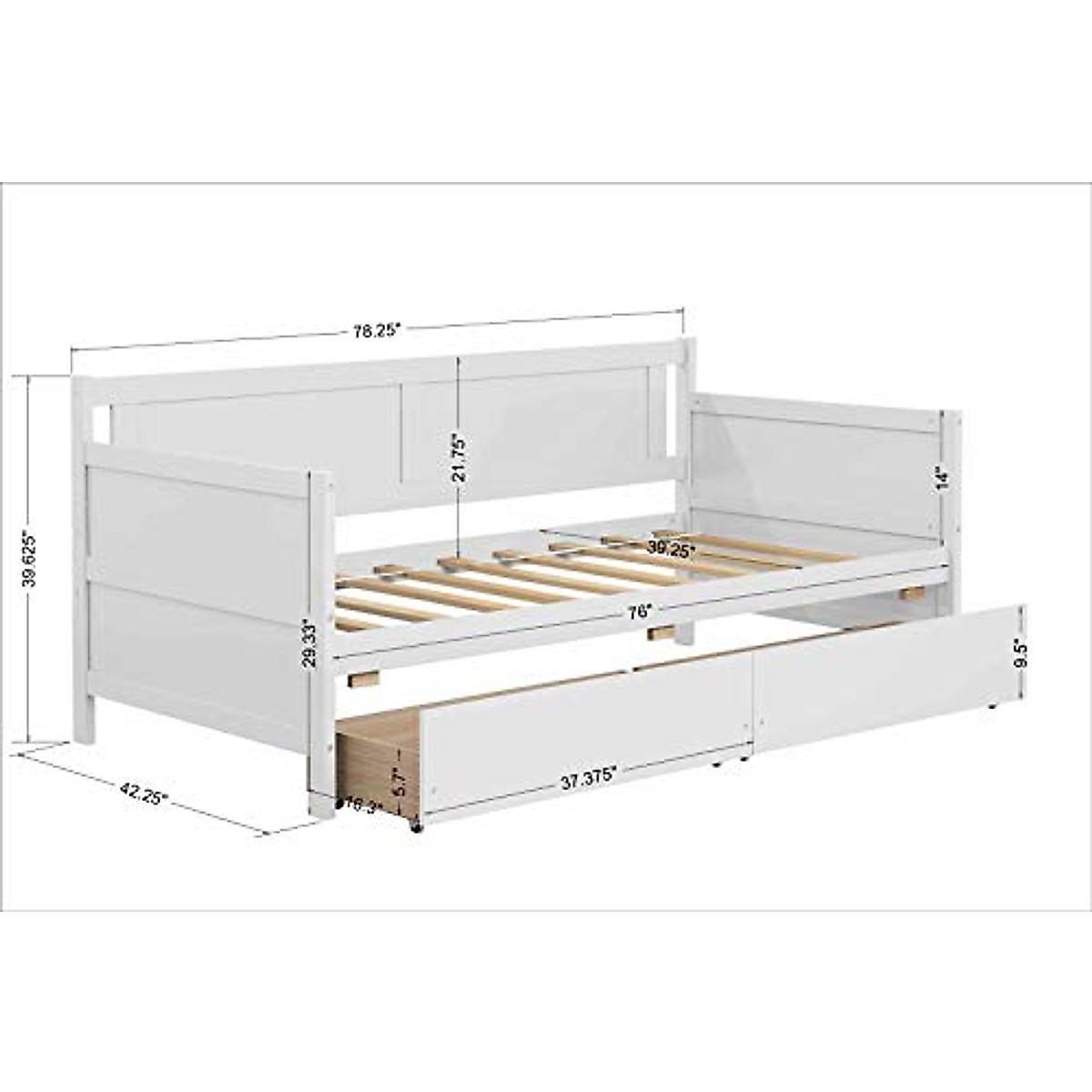HOUAGI Daybed with 2 Storage Drawers,Twin Size Sofa Bed for Bedroom Living Room,White