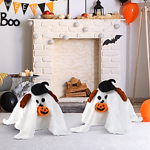 DONGYING Halloween Plush Toys,Ghost with Pumpkin Pillow,Dog Ghost Holding Pumpkin Plush,Halloween Stuffed Animal Plush Pillow,Halloween Party Favors,Halloween Treat Bag Stuffers Gifts Kids Boys Girls