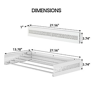 LiaMeE Wall Mounted Drying Rack, Collapsible Drying Racks for Laundry, Foldable Clothes Drying Rack with Wall Template for Indoor & Outdoor Use, 28” Wide, 5 Aluminum Rods, 55 LBS, White