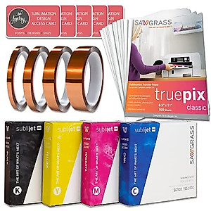 Sawgrass SubliJet UHD Inks SG500 & SG1000 4 Pack with Sublimation Paper, 4 Rolls of Tape, & Designs
