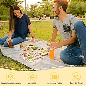 FIGWINET Snack Box Container, Rectangular, Compartmentalized Box with Flip Top Lid, Portable, Plastic, Reusable, Daily Use, Picnics, Parties, Kitchen Storage, Travel