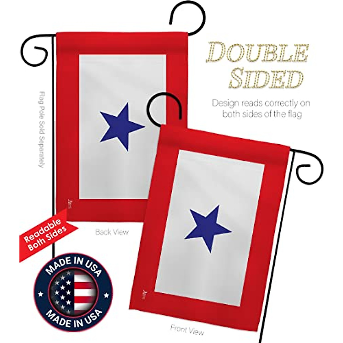 Blue Star Service Garden Flag - Set with Stand Armed Forces Military All Branches Support Honor United State American Veteran Official - House Banner Small Yard Gift Double-Sided 13 X 18.5