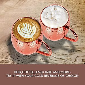 Crownyard Moscow Mule Copper Mugs Set of 4 (16oz) | Solid 100% Copper Cups Set w/ 4 Straws,1 Shot Glass, 1 Spoon, Tarnish-Resistant,Wedding Gift & Anniversity Gift for couples