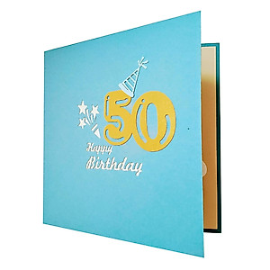 iGifts And Cards Happy 50th Blue Birthday Party Box 3D Pop Up Greeting Card – Fifty, Awesome, Balloons, Presents, Unique, Congrats, Celebration, Feliz Cumpleaños, Fun