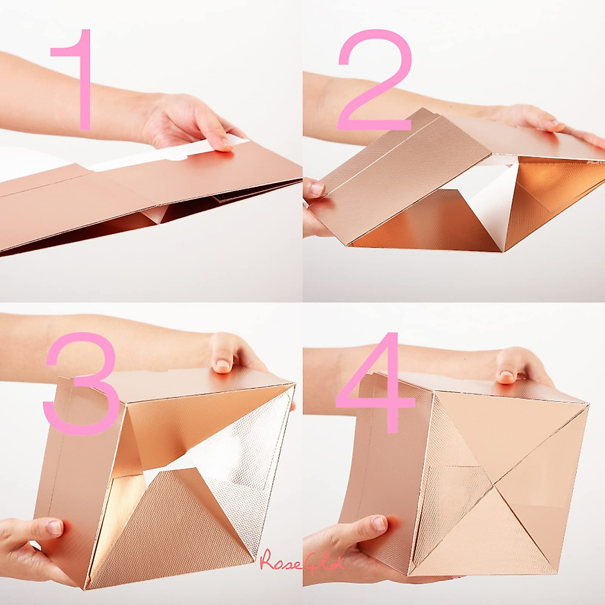 ROSEGLD Gift Box 9x6.5x3.8 Inches, Glossy Gift Box with Lid, Bridesmaid Gift Box, Rectangle Collapsible Box with Magnetic Lid for Gift Packaging (Glossy Rose Gold)