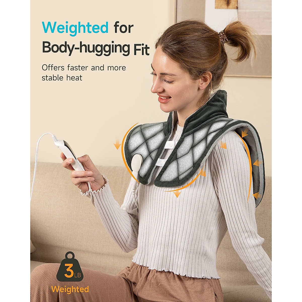 Weighted Heating Pad for Neck and Shoulders, ALLJOY【3lb】 Weighted Heating Pad for Pain Relief,22"x18" Electric Heating Pad, 5 Heat Settings & 4 Auto-Off, Gifts for Women Men Mom Dad