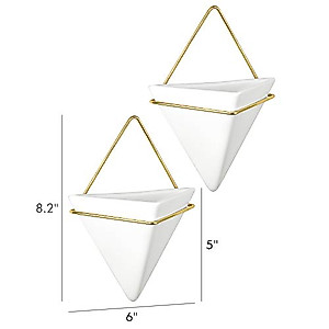 Dahey Geometric Wall Planter Hanging Vase with Artificial Succulent Plants Fake String of Pearls Modern Small Ceramic Wall Decor for Indoor Outdoor Home Office Garden, 2 Pack