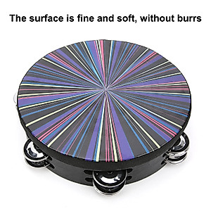 Hand Tambourine, 8 inch Polyester Drum Skin Solid Wood Materials Double Row Percussion Percussion Music Instruments for Kids Adults Church Party(Colorful Rays)