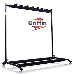 Griffin Seven Guitar Rack Stand Floor Storage Holder for Multiple Guitars | Neck Mount Support For Electric, Acoustic Bass, Accessories | Recording Studios, Schools, Stage Performers, Wall Hanger