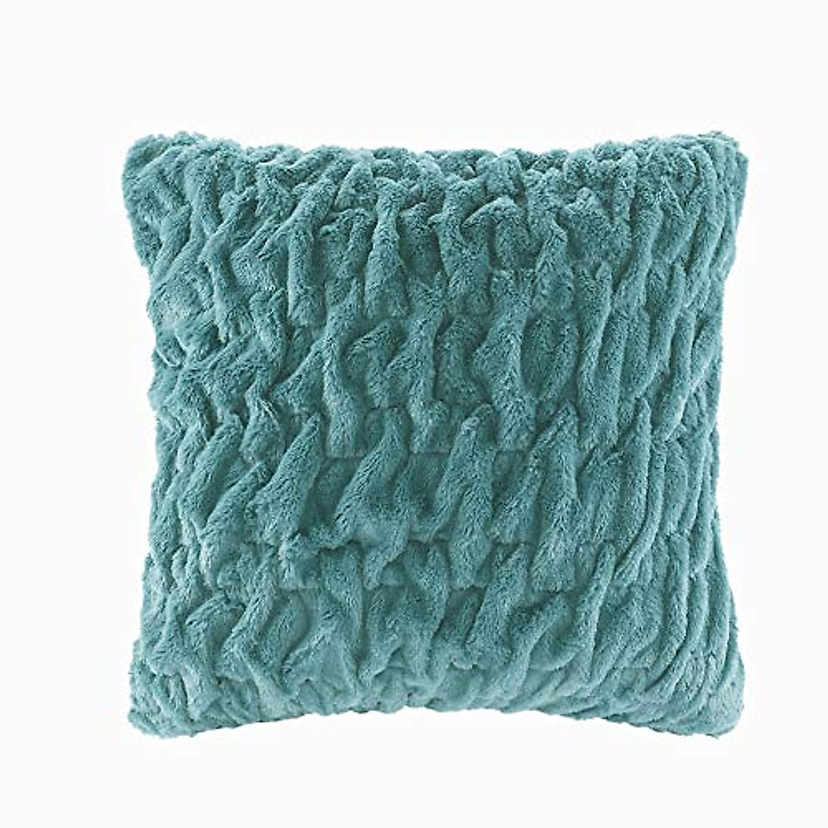 Comfort Spaces Ruched Faux Fur Plush 3 Piece Throw Blanket Set Ultra Soft Fluffy with 2 Square Pillow Covers, 50"x60", Teal