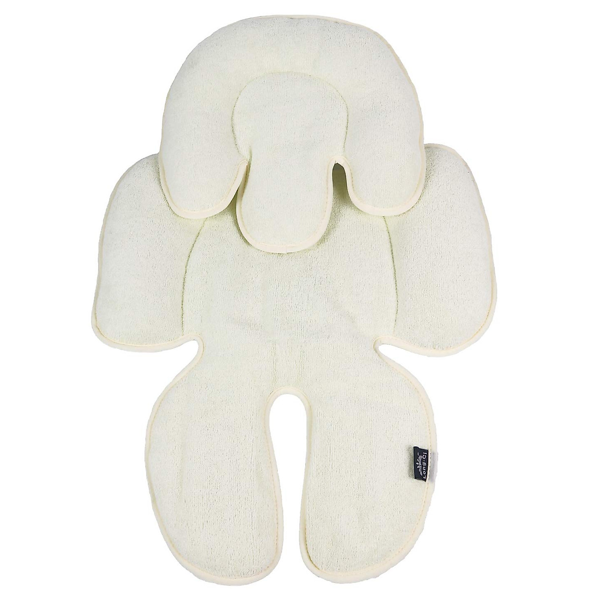 Long-Ci Baby Car Seat Pad Reversible with Head Neck Body Support for Stroller in Terry Towelling Beige