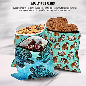 WIRESTER Reusable Sandwich Snack Bag 7 x 7 Inch, Food-Safe Storage Pouch Zipper Bag, Compact Snack Bag for Picnic Work Travel Office - Ocean Sea Turtles