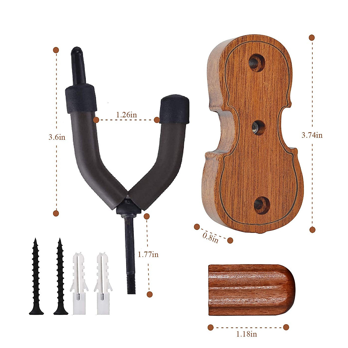 PUNK Violin Viola Wall Mount Hanger,Violin Viola Hook,Mahogany Violin holder,with Bow Hook,Home & Studio Wall Mount Violin Hangers (Mahogany)