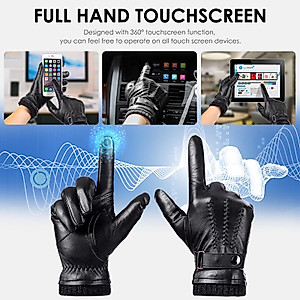 Potopok Winter Sheepskin Leather Gloves for Men, Warm Touchscreen Texting Gloves with Soft Cashmere Lining, Fashion Driving Gloves for Outdoor Sports(Black-L)