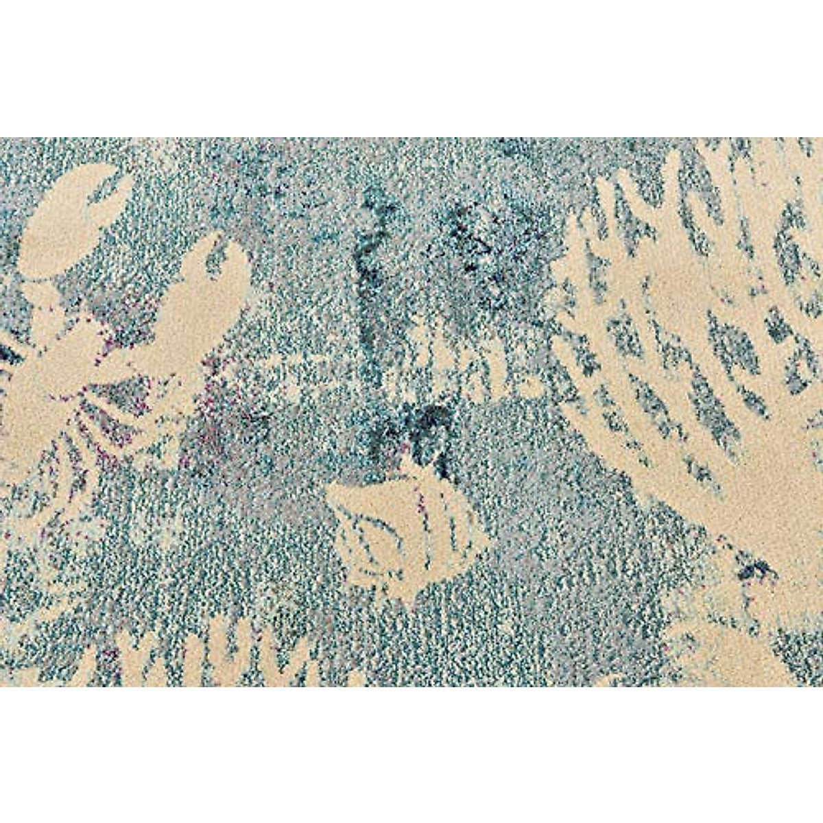 Unique Loom Positano Collection Coastal Modern Coral Lobster Shells Light Blue Area Rug (5' x 8')