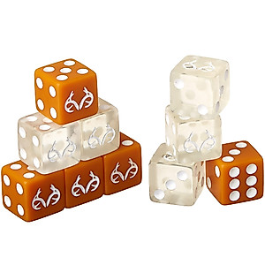 Realtree Edge Dice Set - 10 Pack of Orange & Clear Game Pieces - Six-Sided Dice Board Gaming Accessories - Cool Outdoors Themed Stuff for Father's Day, Family Game Night, Dice Rollers