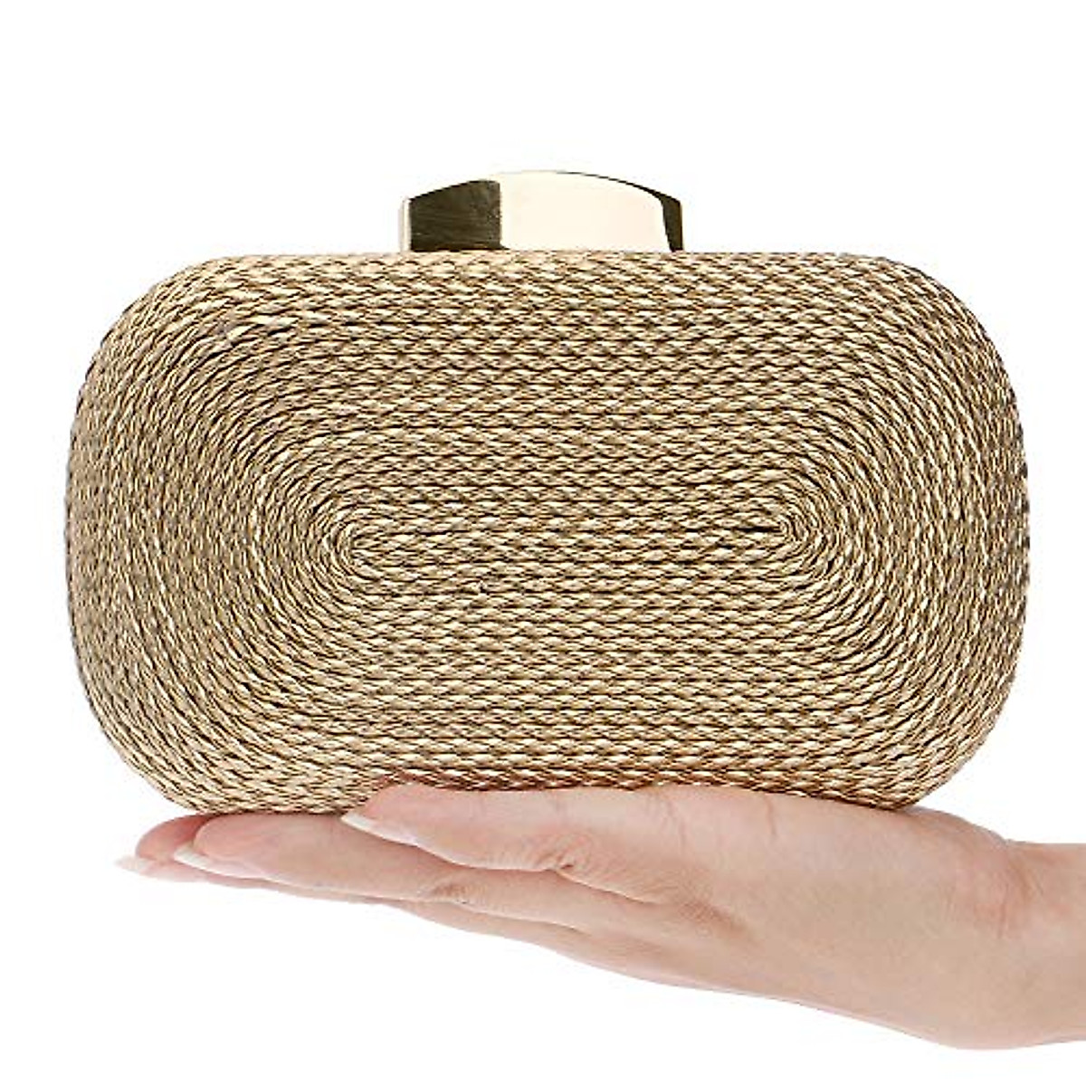 WANLIAN Womens Straw Clutch Summer Evening Handbag Beach Purse Woven Straw Bag Envelope Clutch (Gold)