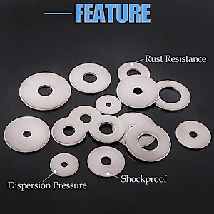 Glarks 175Pcs 304 Stainless Steel Large Penny Fender Washers Assortment Set-M3, M4, M5, M6, M8, M10, M12