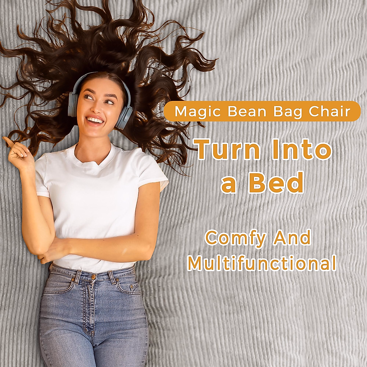 MAXYOYO Giant Bean Bag Chair Bed for Adults, Convertible Beanbag Folds from Lazy Chair to Floor Mattress Bed, Large Floor Sofa Couch, Big Sofa Bed, High-Density Foam Filling, Machine Washable