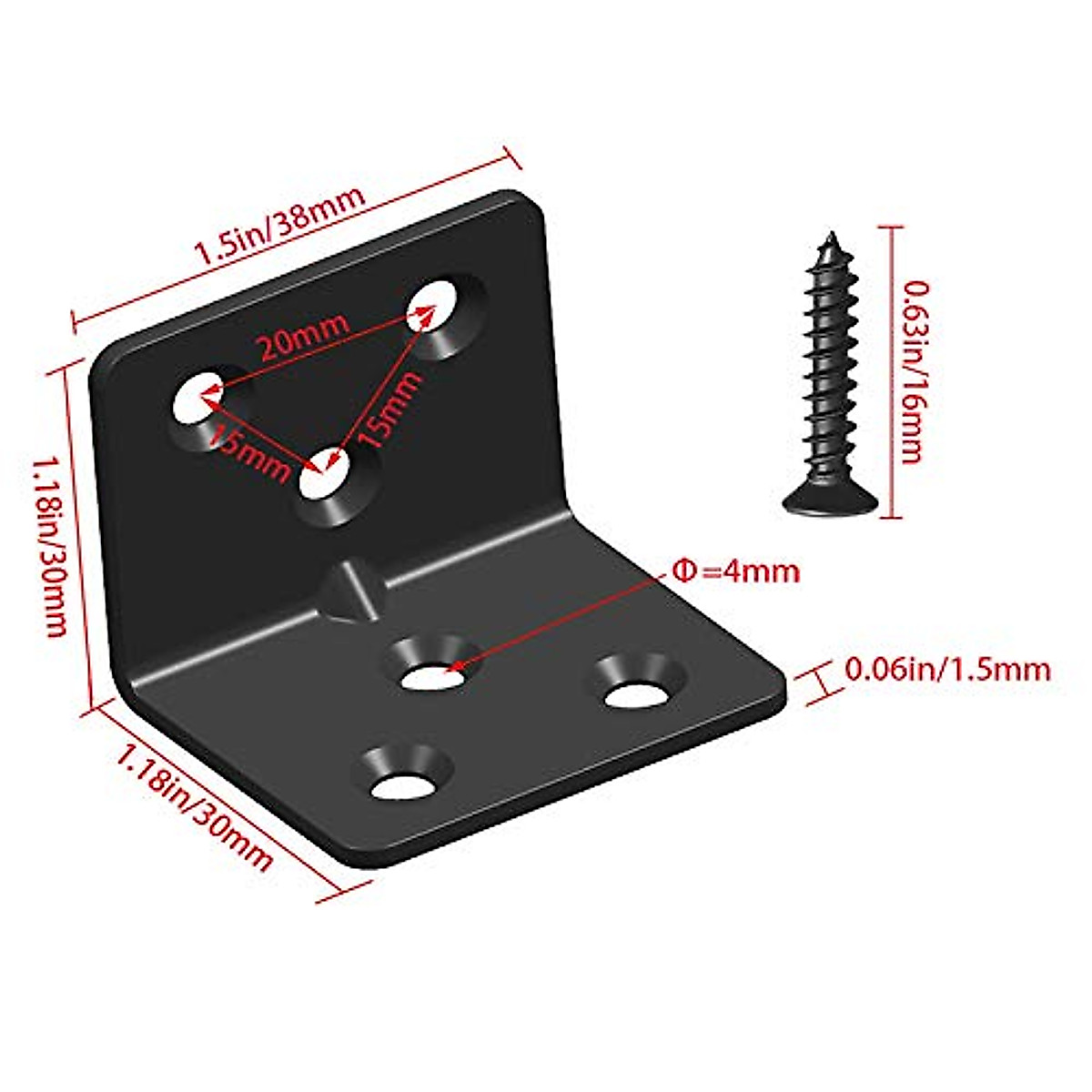 Black Stainless Steel Shelf Bracket,Joint Right Angle Bracket,L Shape Heavy Duty Metal Corner Brace Shelf Supporter (16 Pcs) (1.5x1.18x1.18x0.06)