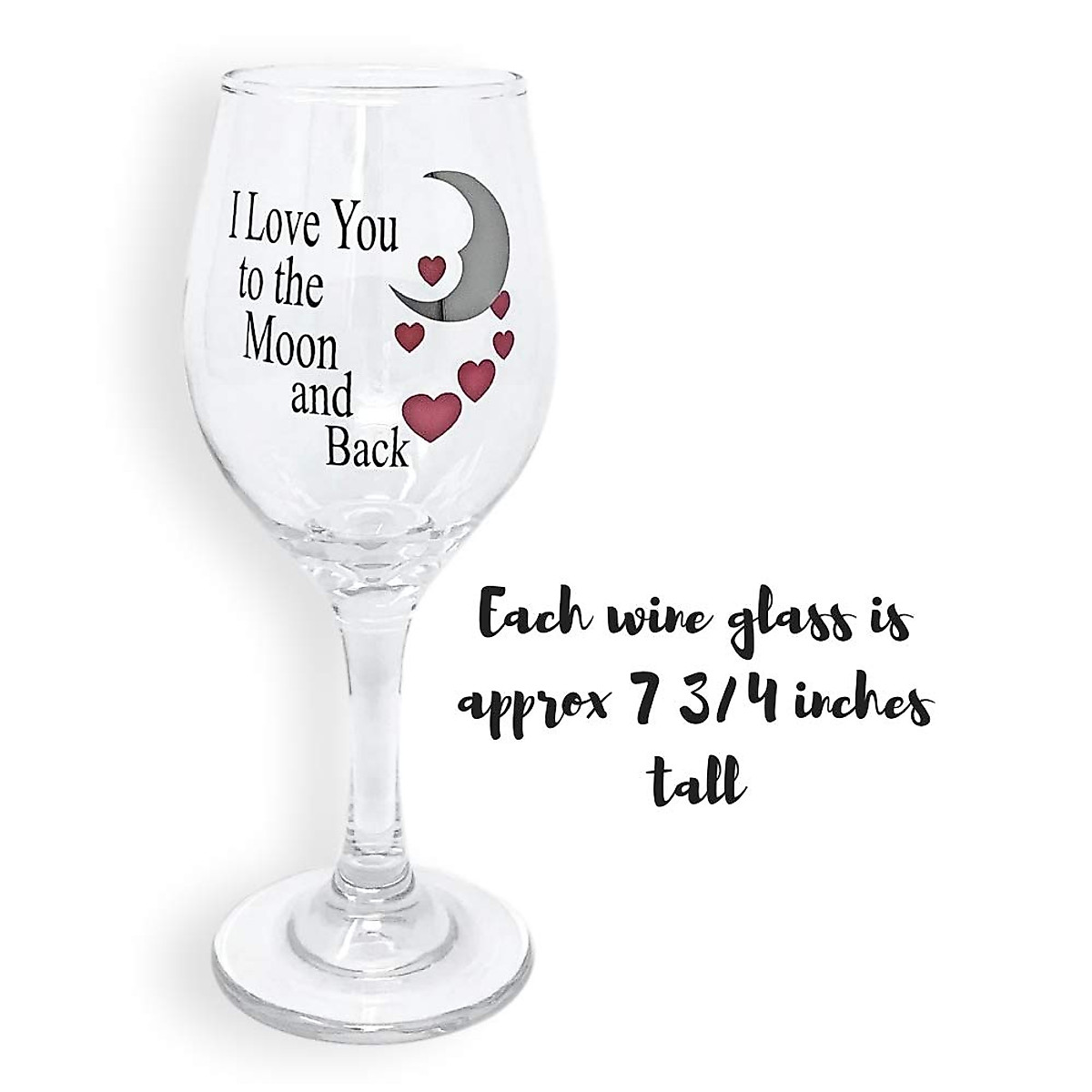 BANBERRY DESIGNS - Set of 2 Wine Glasses - I Love You to the Moon and Back Design with Red Hearts - 14 oz