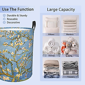 Laundry Basket, Large Waterproof Laundry Hamper with Handle Round Oxford Cloth Foldable Storage Box for Clothes Storage, Room Decoration, Toy Storage, Gift Basket(Van Gogh Almond Tree Blossom)